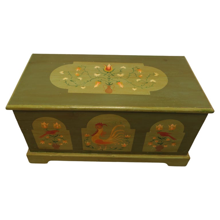 Folk Art Painted Pine Chest For Sale at 1stDibs