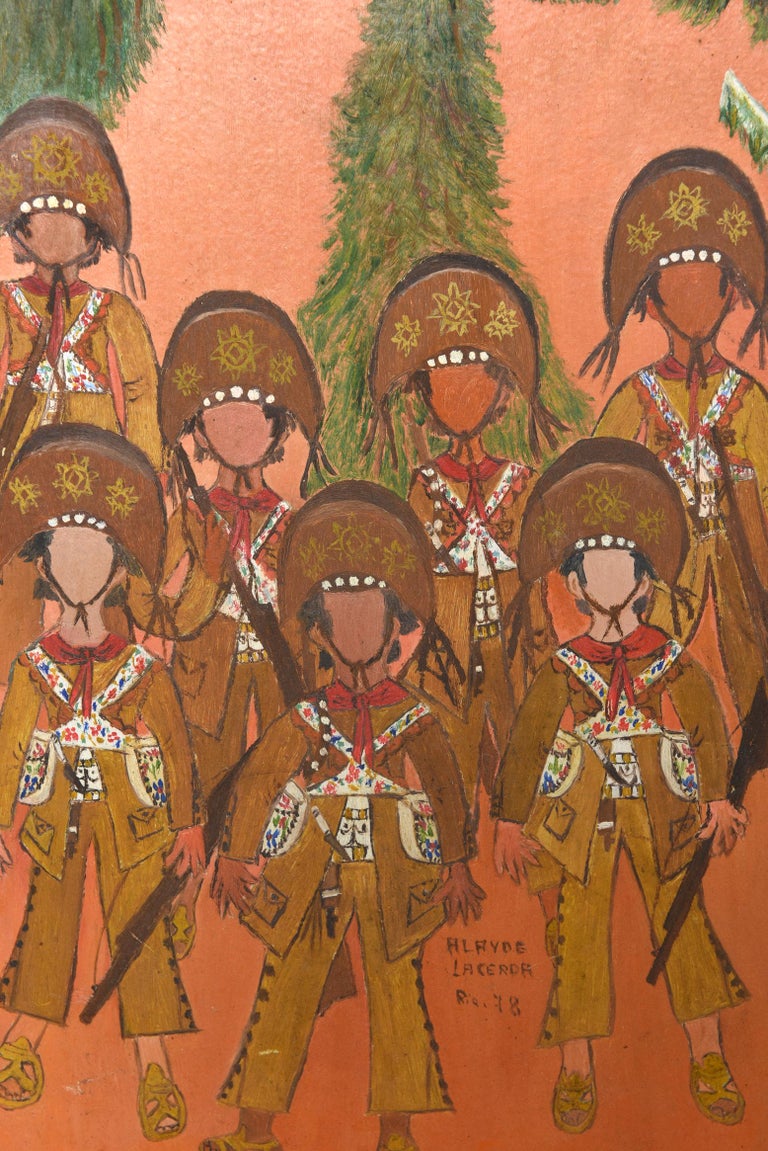 Folk Art Painting of a Villa Hacienda with Soldiers in Costume by ...