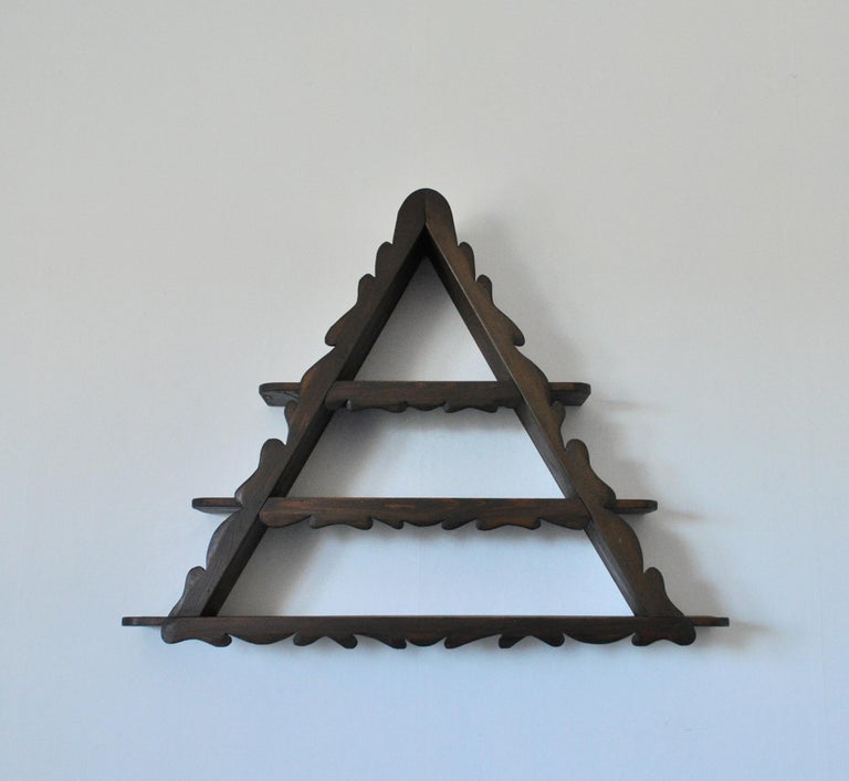 Folk Art Pyramid Wall Shelf in Stained Pine Wood, Denmark 1960s at ...