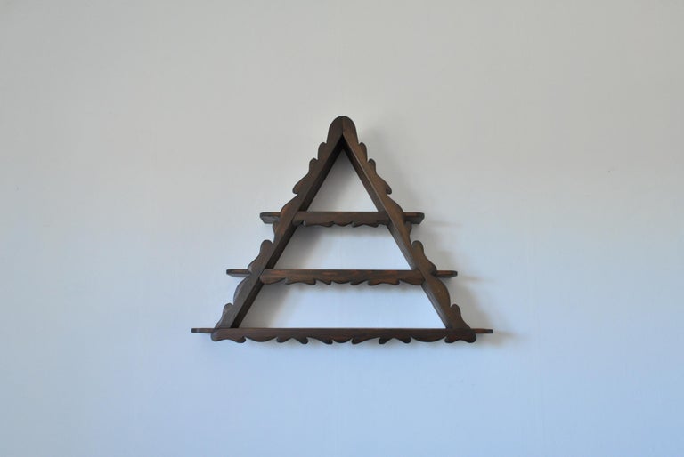 Folk Art Pyramid Wall Shelf in Stained Pine Wood, Denmark 1960s at ...
