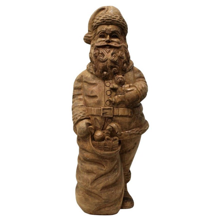 Folk Art Santa Claus Hand Carved Wood For Sale at 1stDibs