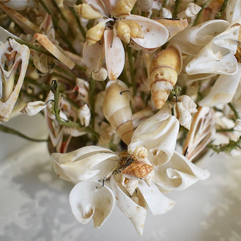 Folk Art Seashell Flower Motif Bouquet in a Stone Vessel at 1stDibs