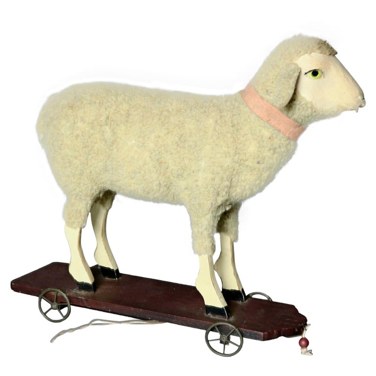 Folk Art Style Child's Sheep Rolling Pull Toy, 20th Century at 1stDibs