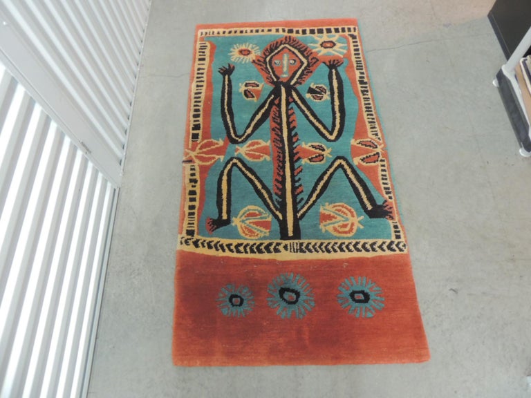 Folk Art Style Monkey Area Rug Without Fringes For Sale at 1stDibs