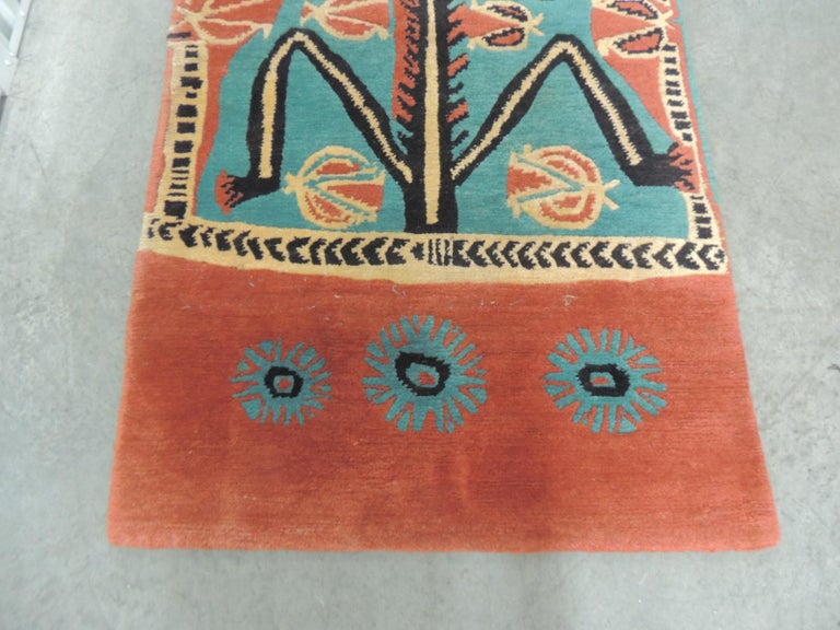 Folk Art Style Monkey Area Rug Without Fringes For Sale at 1stDibs