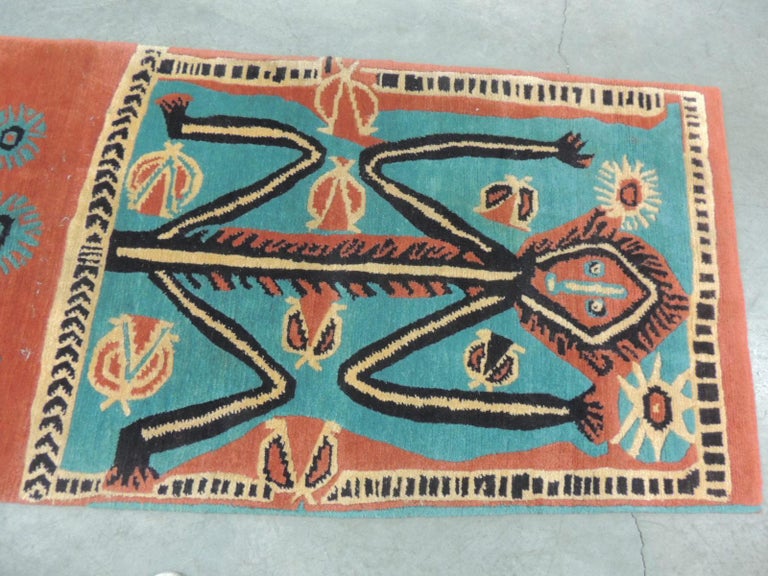 Folk Art Style Monkey Area Rug Without Fringes For Sale at 1stDibs
