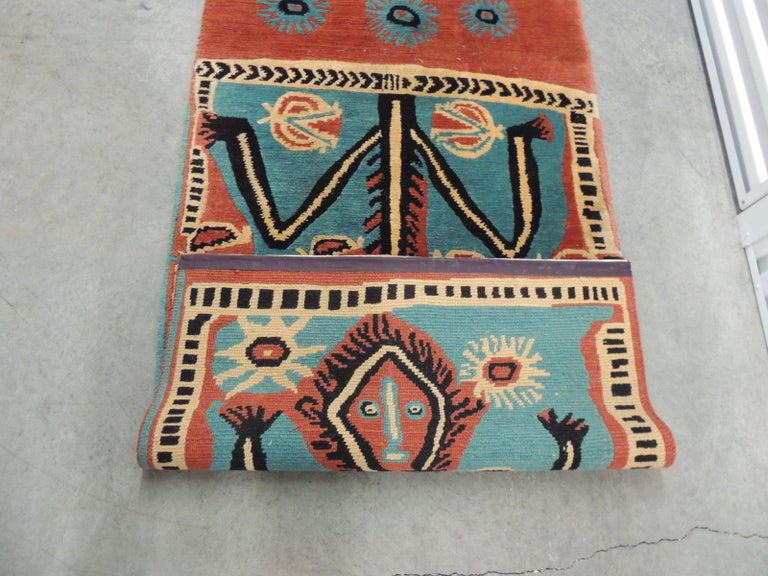 Folk Art Style Monkey Area Rug Without Fringes For Sale at 1stDibs