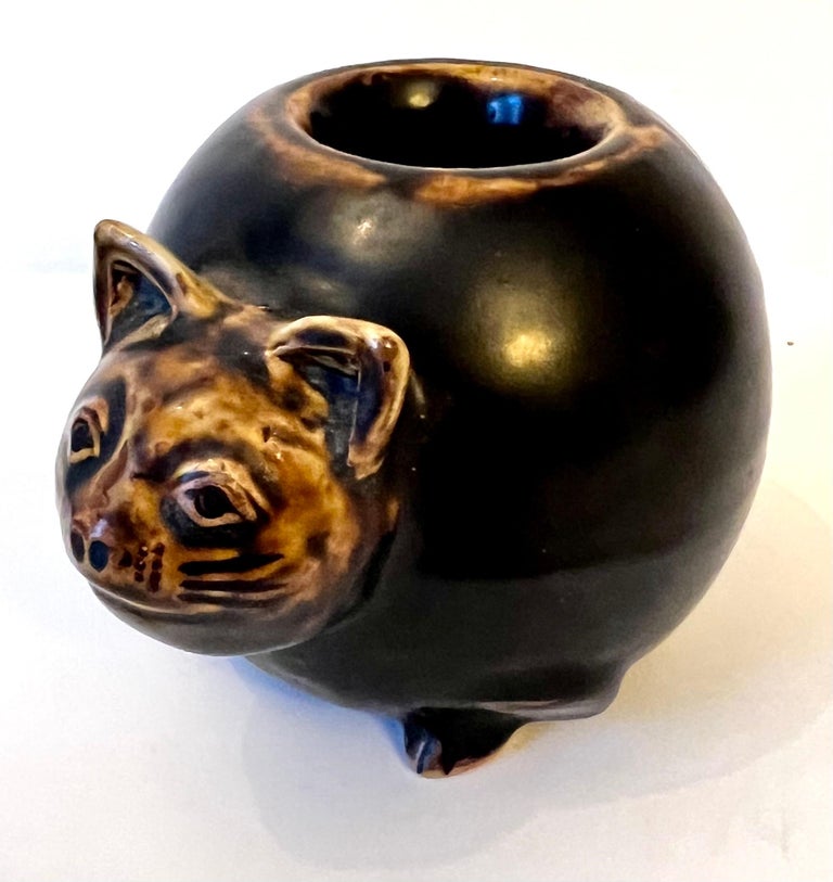 Folk Art Terracotta Cat Egg Cup or Votive For Sale at 1stDibs
