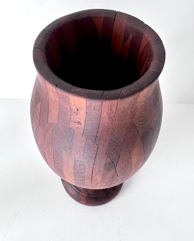 Folk Art Treenware Vase or Urn of Inlay Wood For Sale at 1stDibs