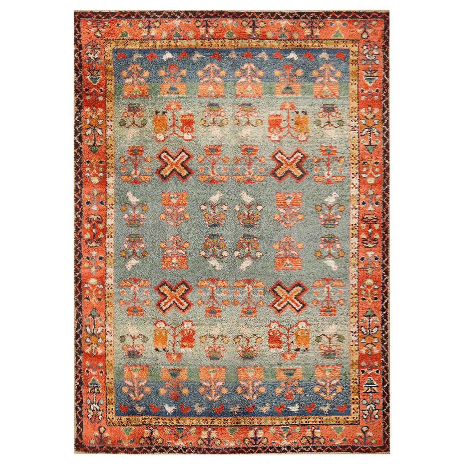 Folk Art Vintage German Shag Rug. Size: 7 ft 10 in x 11 ft (2.39 m x 3. ...