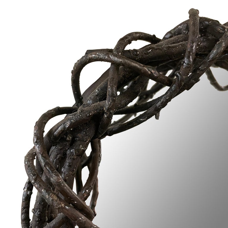Folk Art Wrought Iron Thorny Vine Framed Mirror For Sale at 1stDibs