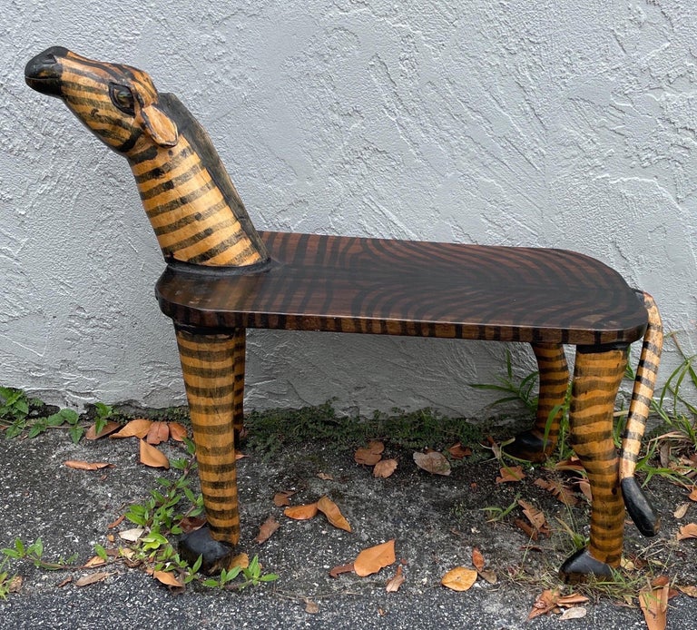 Folk Art Zebra Bench For Sale at 1stDibs