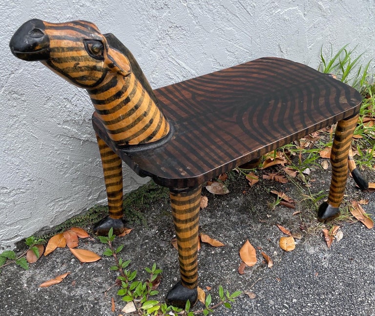 Folk Art Zebra Bench For Sale at 1stDibs