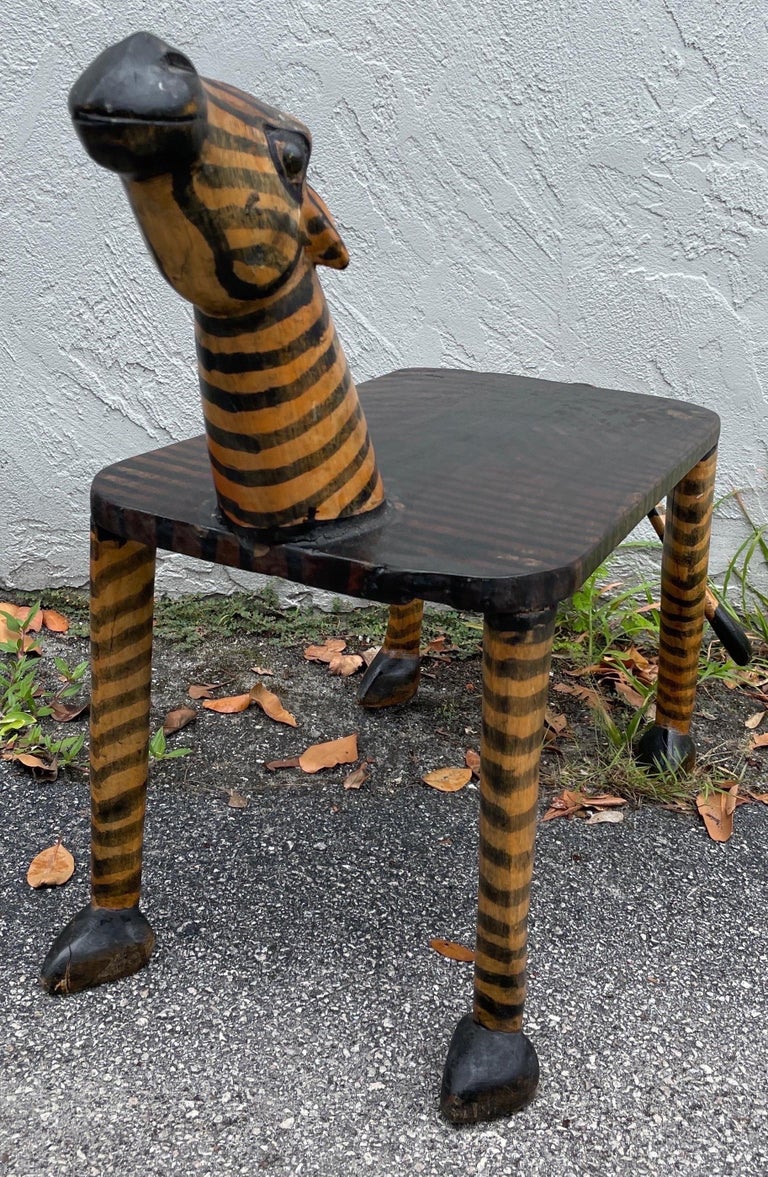 Folk Art Zebra Bench For Sale at 1stDibs
