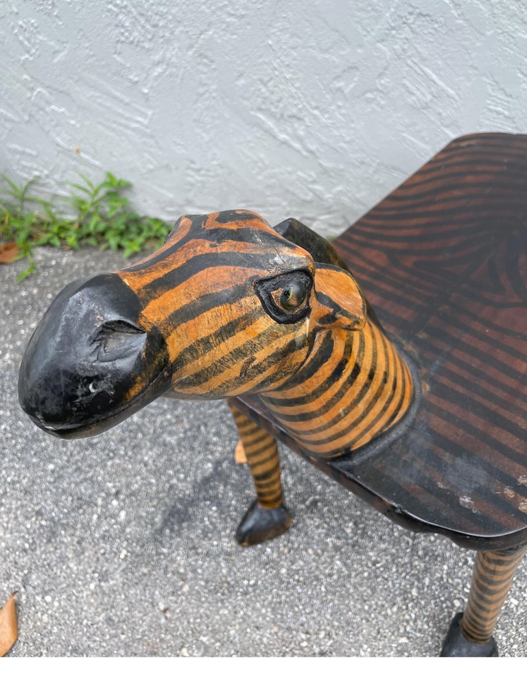 Folk Art Zebra Bench For Sale at 1stDibs