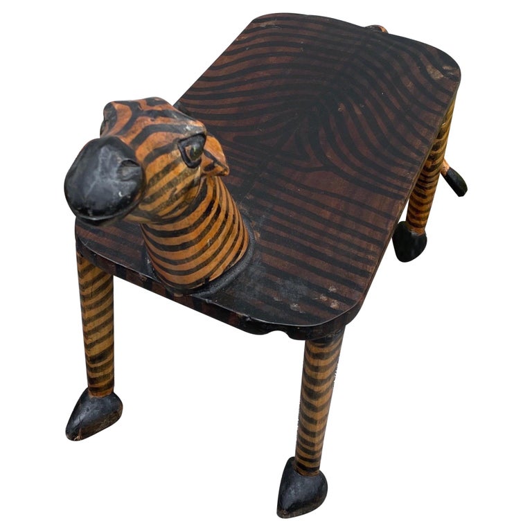 Folk Art Zebra Bench For Sale at 1stDibs