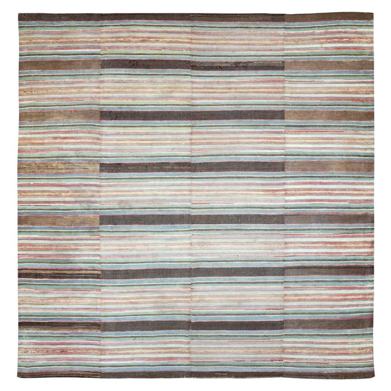 Folk Mid-20th Century Handmade Square Room Size American Rag Rug at 1stDibs