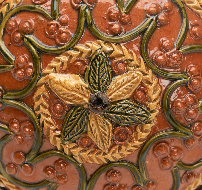 Folkart Redware Slip Decorated Pilgrim Spirit Flask For Sale at 1stDibs