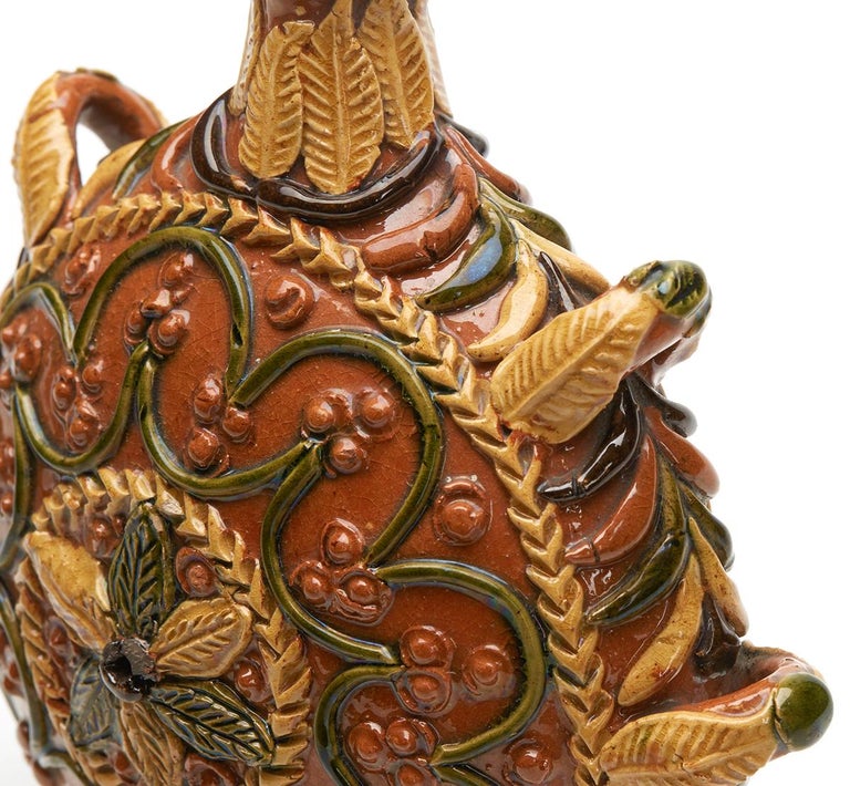 Folkart Redware Slip Decorated Pilgrim Spirit Flask For Sale at 1stDibs