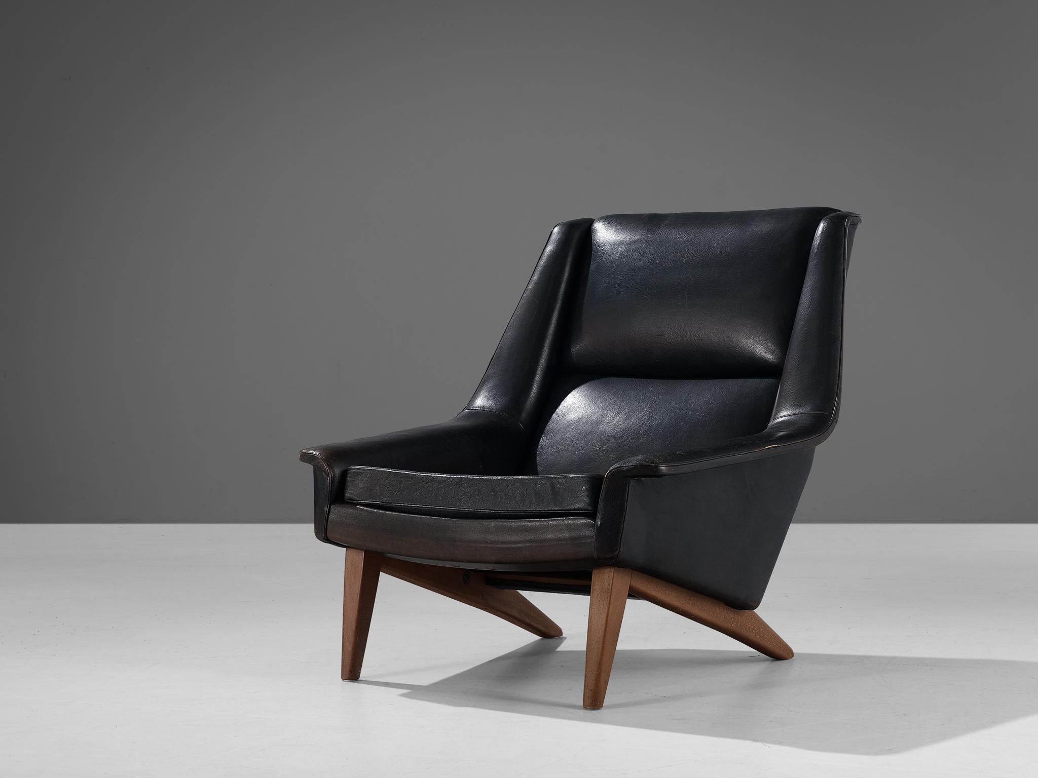 Folke Ohlsson Lounge Chair in Black Leather For Sale at 1stDibs