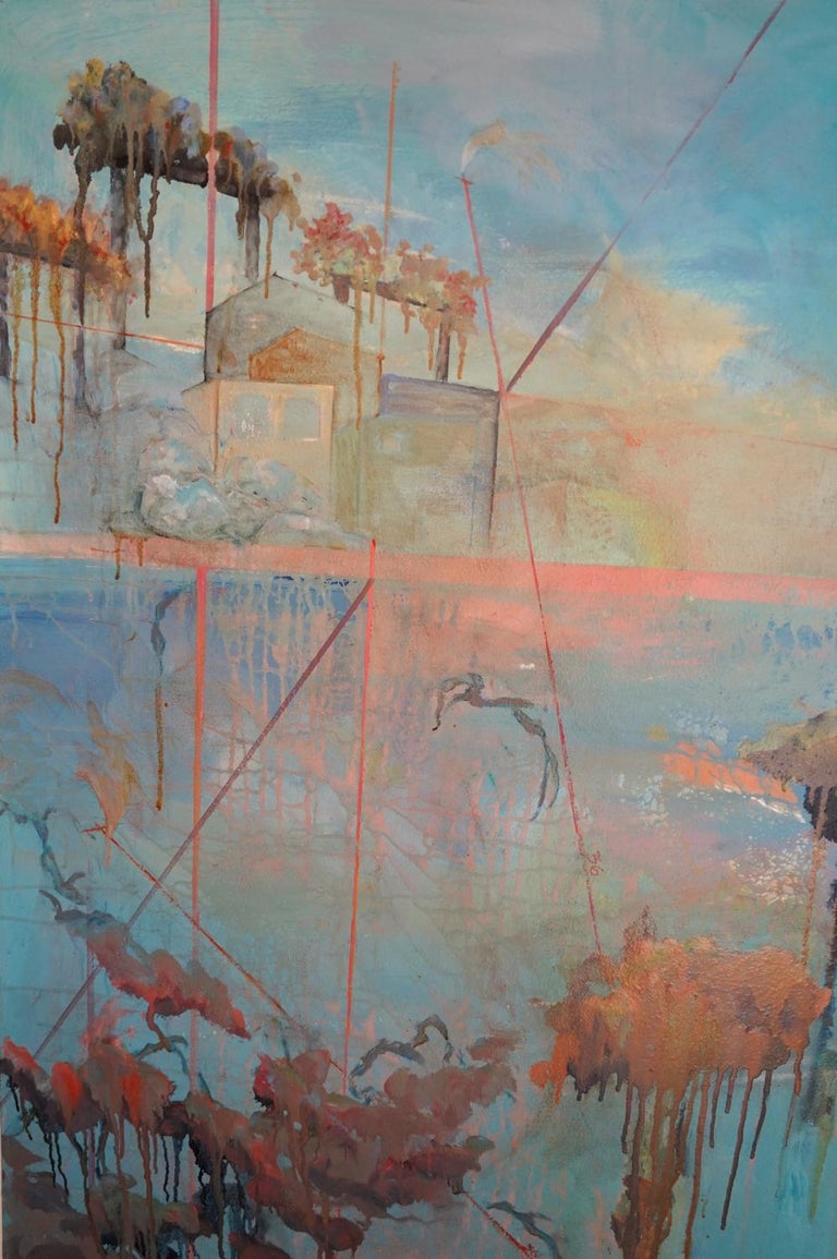 "Follow The Leader," Large Blue Oil and Acrylic Painting by Renée Rey ...