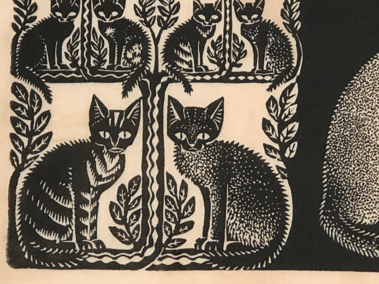 Folly Cove Designers Cat and Kitten Themed Hand Block Print at 1stDibs