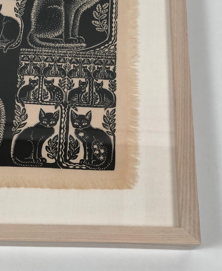 Folly Cove Designers Cat and Kitten Themed Hand Block Print at 1stDibs