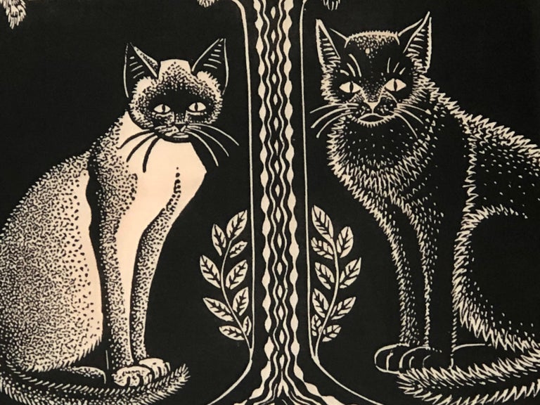 Folly Cove Designers Cat and Kitten Themed Hand Block Print at 1stDibs