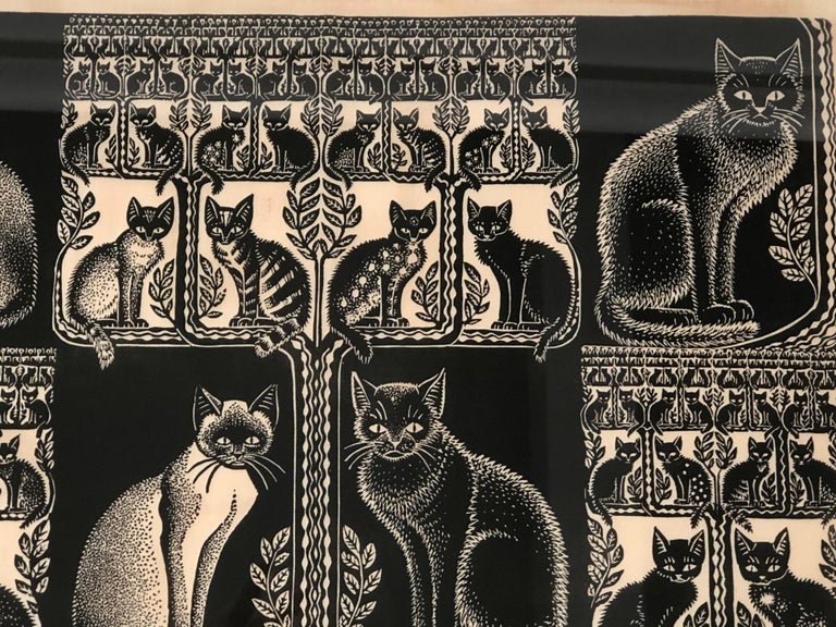 Folly Cove Designers Cat and Kitten Themed Hand Block Print at 1stDibs