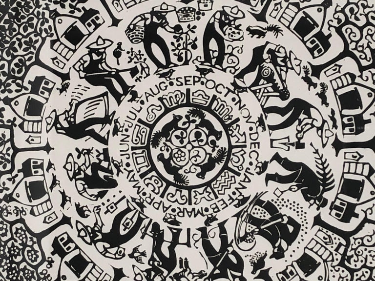Folly Cove Designers Farmer's Almanac Hand Block Print at 1stdibs