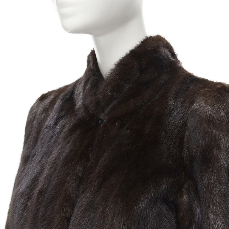 FONG'S brown fur mandarin collar long sleeve hook eye coat jacket For ...