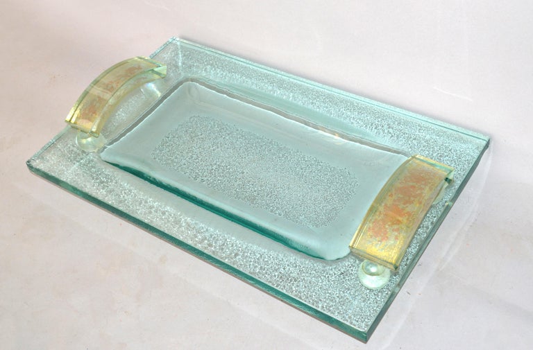 Fontana Arte Glass Beveled and Gold Infused Rectangle Footed Serving ...