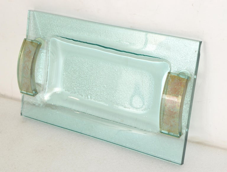 Fontana Arte Glass Beveled and Gold Infused Rectangle Footed Serving ...