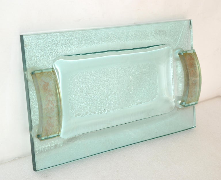 Fontana Arte Glass Beveled and Gold Infused Rectangle Footed Serving ...