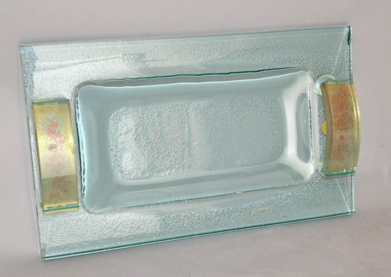 Fontana Arte Glass Beveled and Gold Infused Rectangle Footed Serving ...