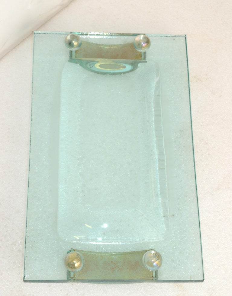 Fontana Arte Glass Beveled and Gold Infused Rectangle Footed Serving ...