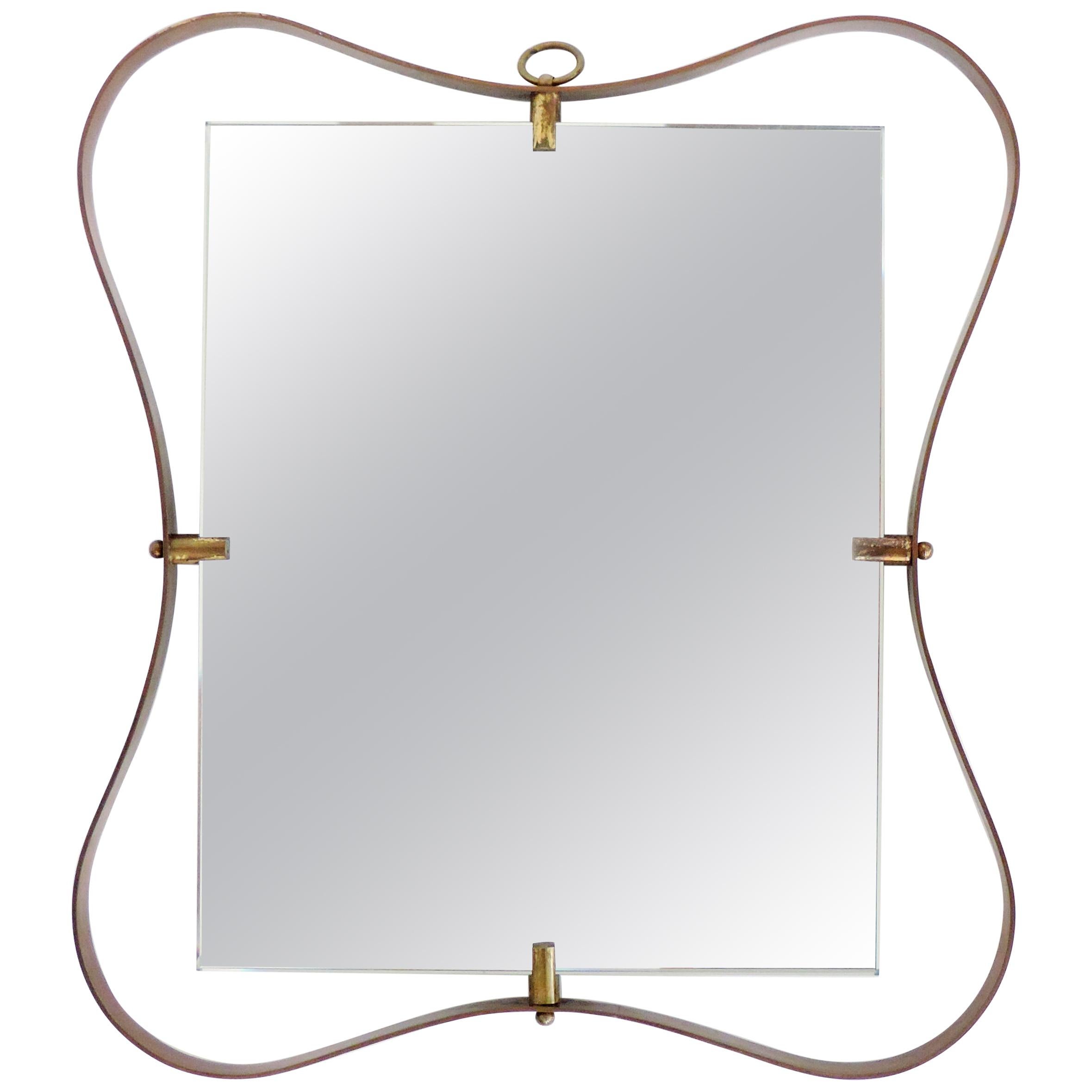 1950s Beveled Edge Mirror in Thin Brass Frame at 1stDibs