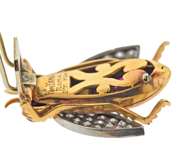 Fontana Ruby Damond Platinum Gold Insect Brooch Pin For Sale at 1stDibs