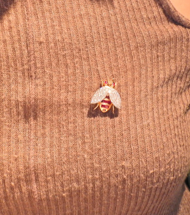 Fontana Ruby Damond Platinum Gold Insect Brooch Pin For Sale at 1stDibs