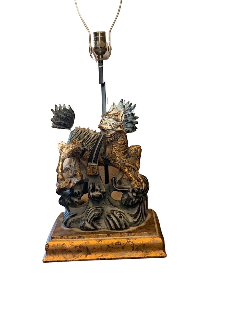 Foo Dog Pair of Lamps Black, Grey and Gold Large Living Room Table ...
