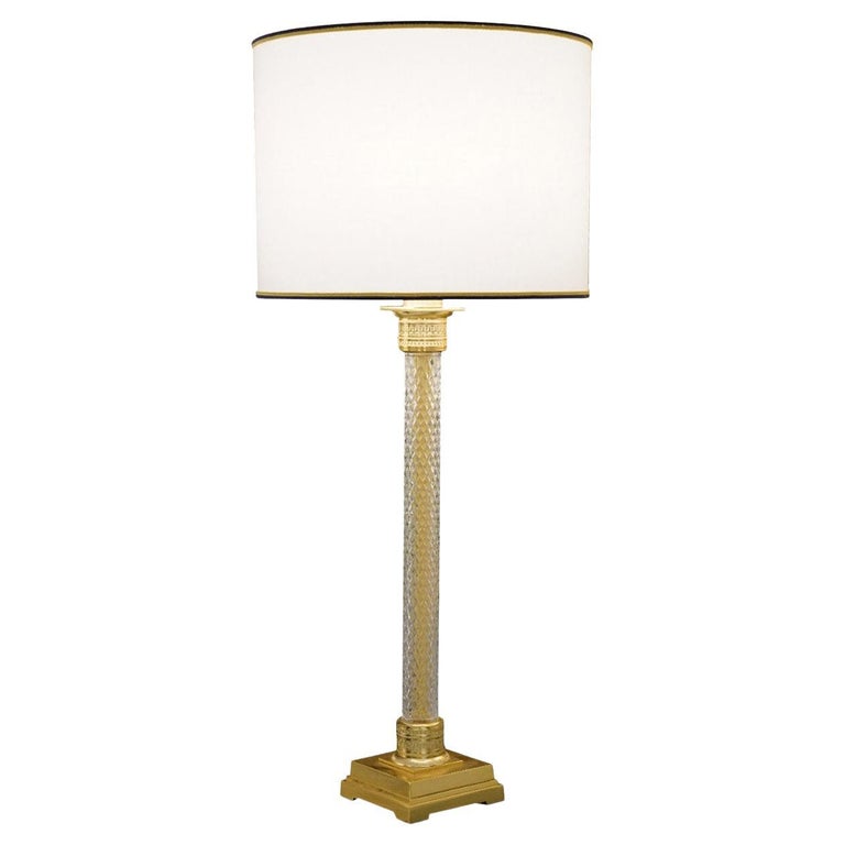 Footed Bronze and Crystal Table Lamp For Sale at 1stDibs