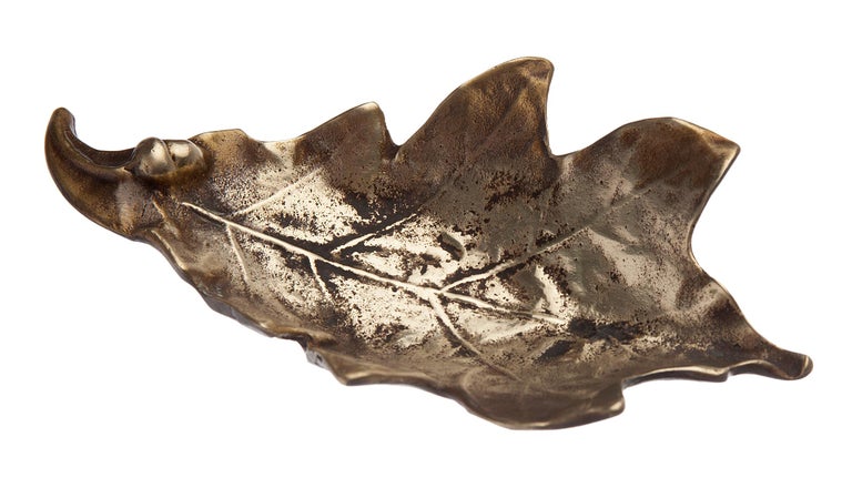 Footed Cast Brass Oak Leaf Tray For Sale at 1stDibs