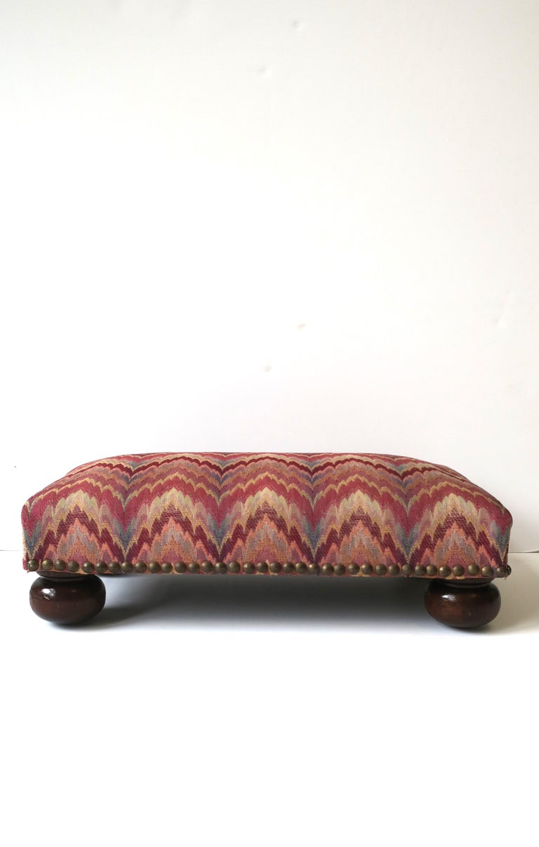 Footstool Bun Feet and Missoni Style Upholstery with Nail Head Design ...