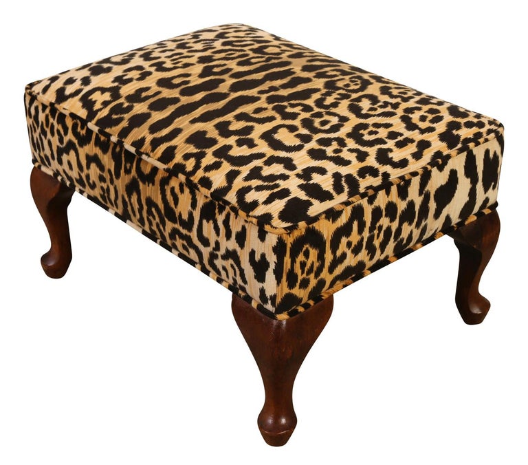 Footstool Upholstered in Leopard Velvet For Sale at 1stDibs