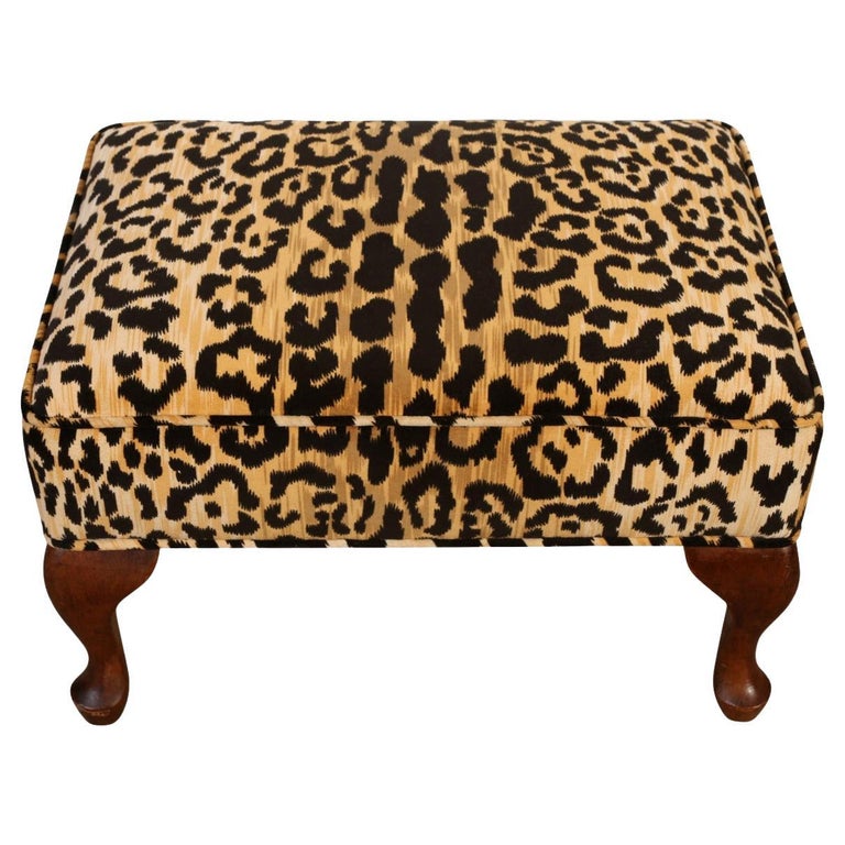 Footstool Upholstered in Leopard Velvet For Sale at 1stDibs