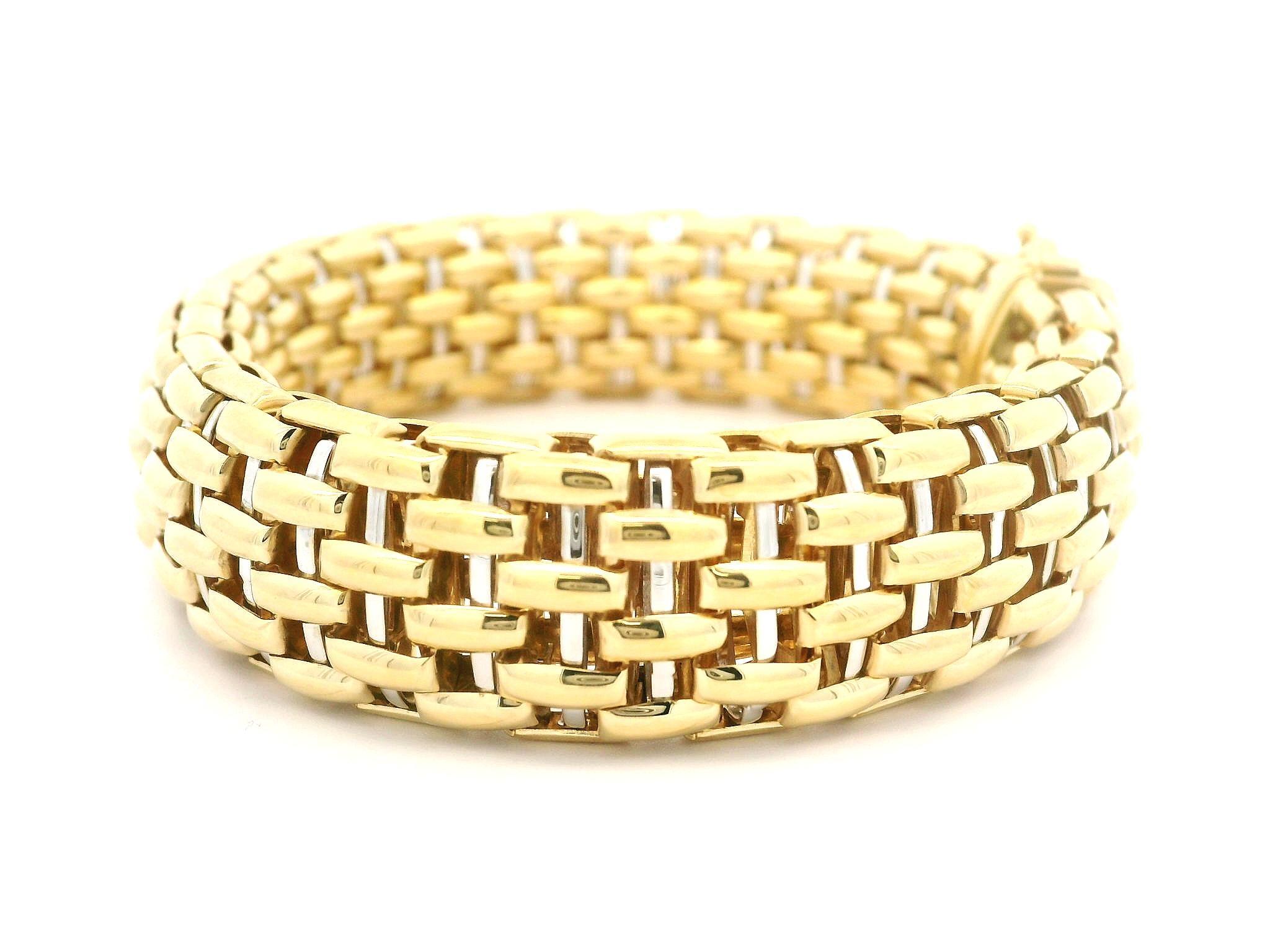 FOPE 18k Yellow and White Gold Puffed Wide Brick Pattern Elegant Link ...