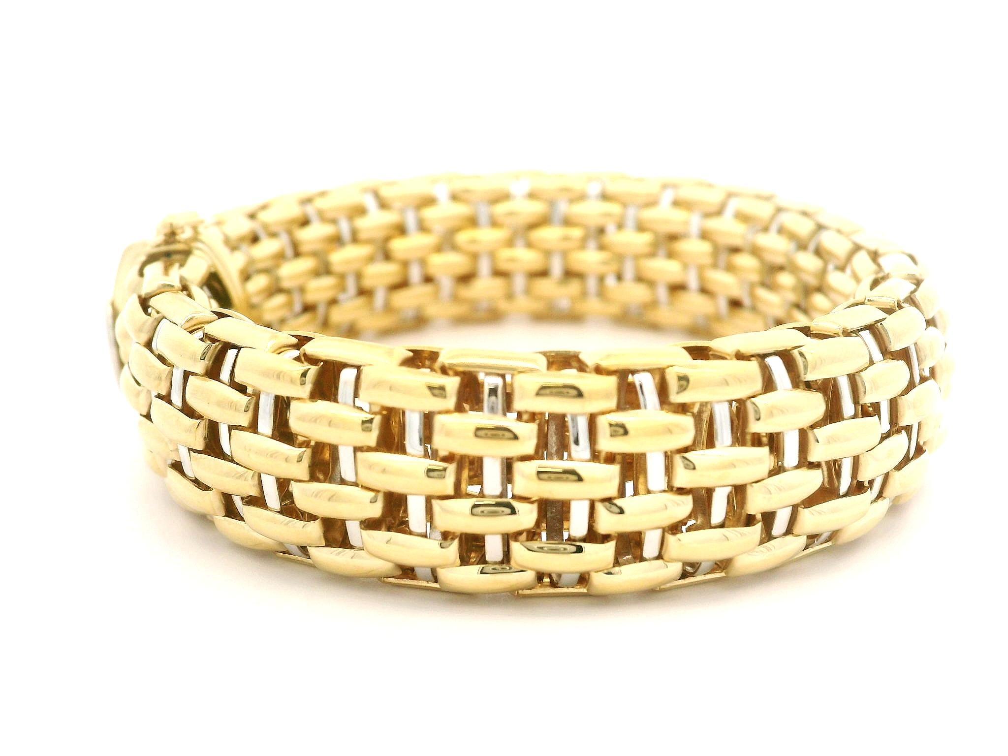 FOPE 18k Yellow and White Gold Puffed Wide Brick Pattern Elegant Link ...