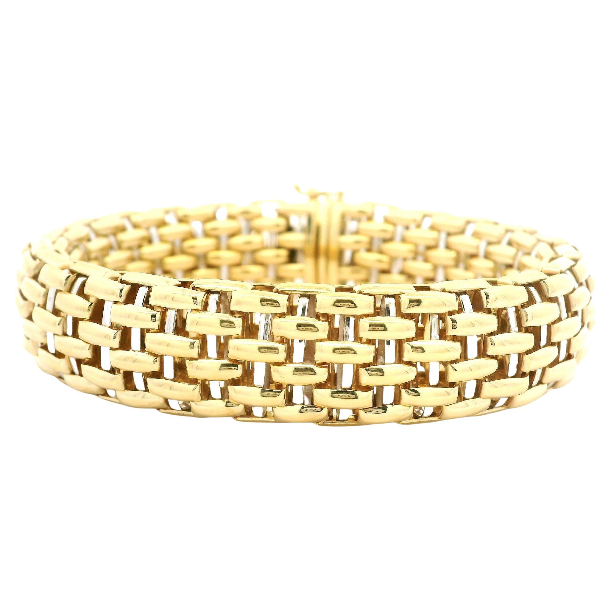 FOPE 18k Yellow and White Gold Puffed Wide Brick Pattern Elegant Link ...