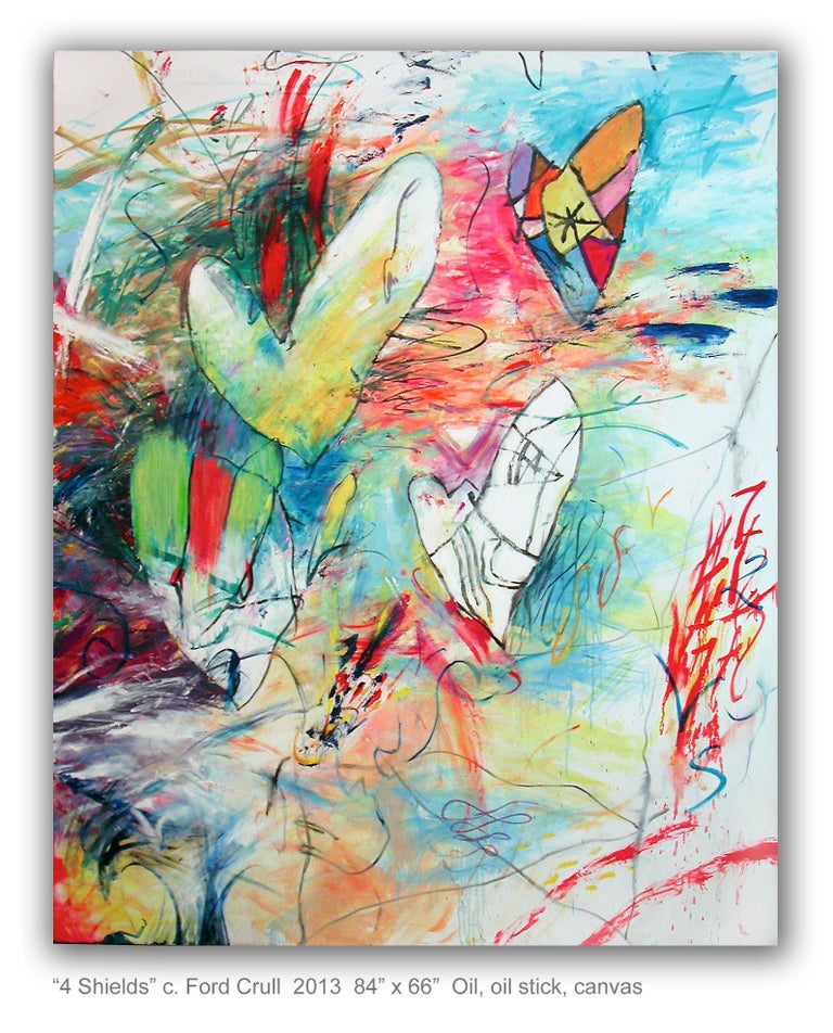 Ford Crull - 4 SHIELDS - large colorful abstract painting with hearts ...