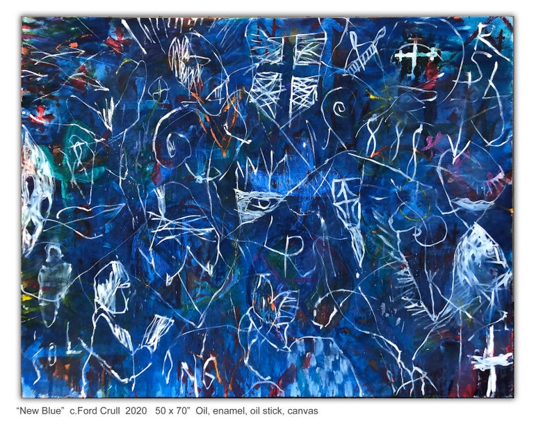 Ford Crull - NEW BLUE - large blue and white abstract painting with ...